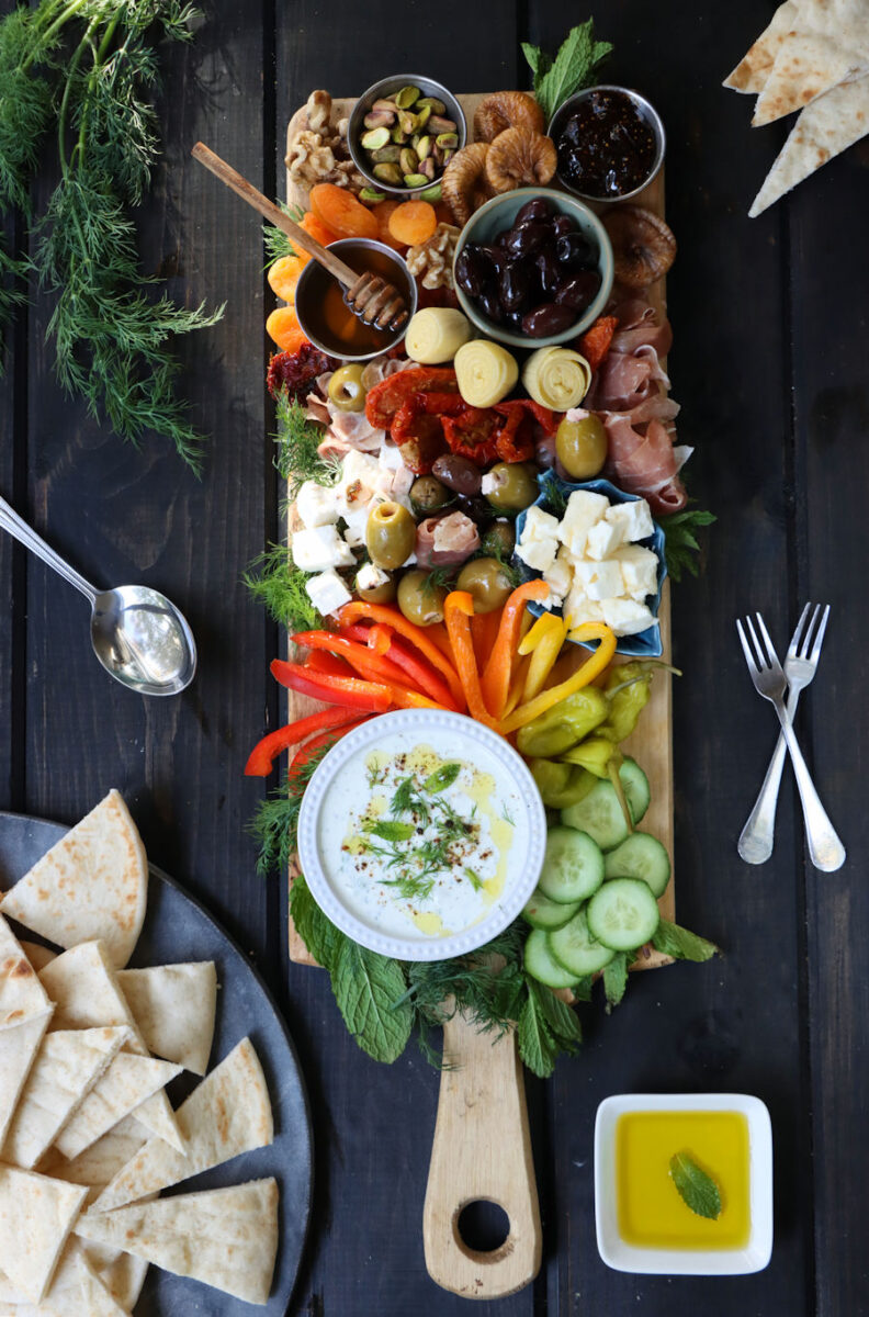 Greek Inspired Meze Board with Greek Yogurt and Feta Dip - Better Living