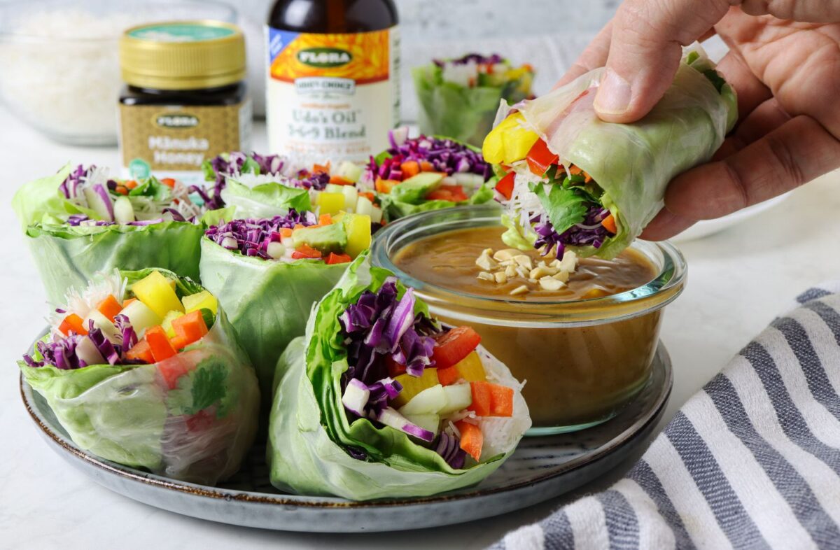 Rainbow Spring Rolls with Peanut Sauce (Dairy-Free, Gluten-Free, Plant ...