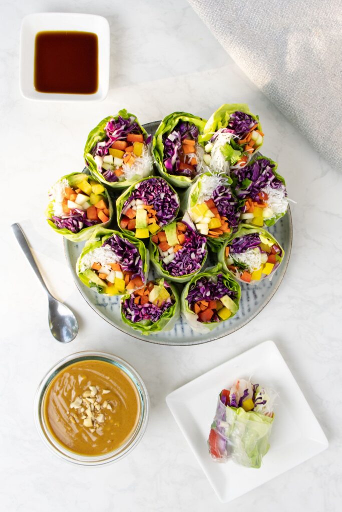Rainbow Spring Rolls with Peanut Sauce - Better Living