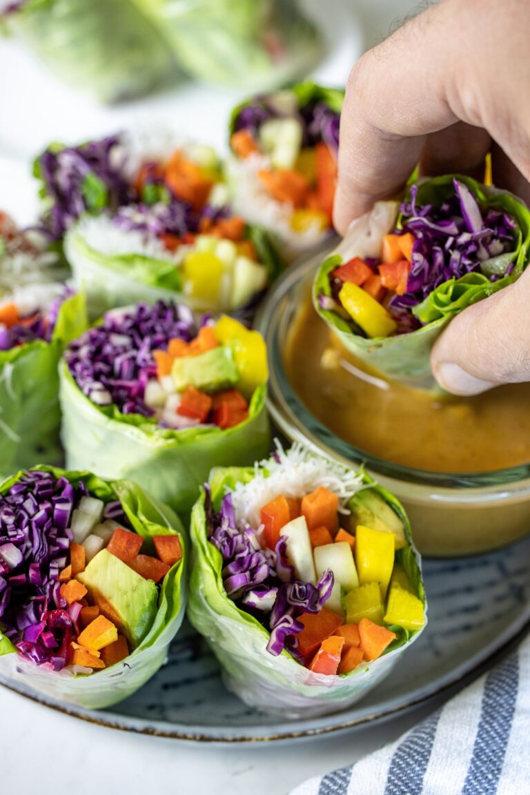 Rainbow Spring Rolls with Peanut Sauce - Better Living